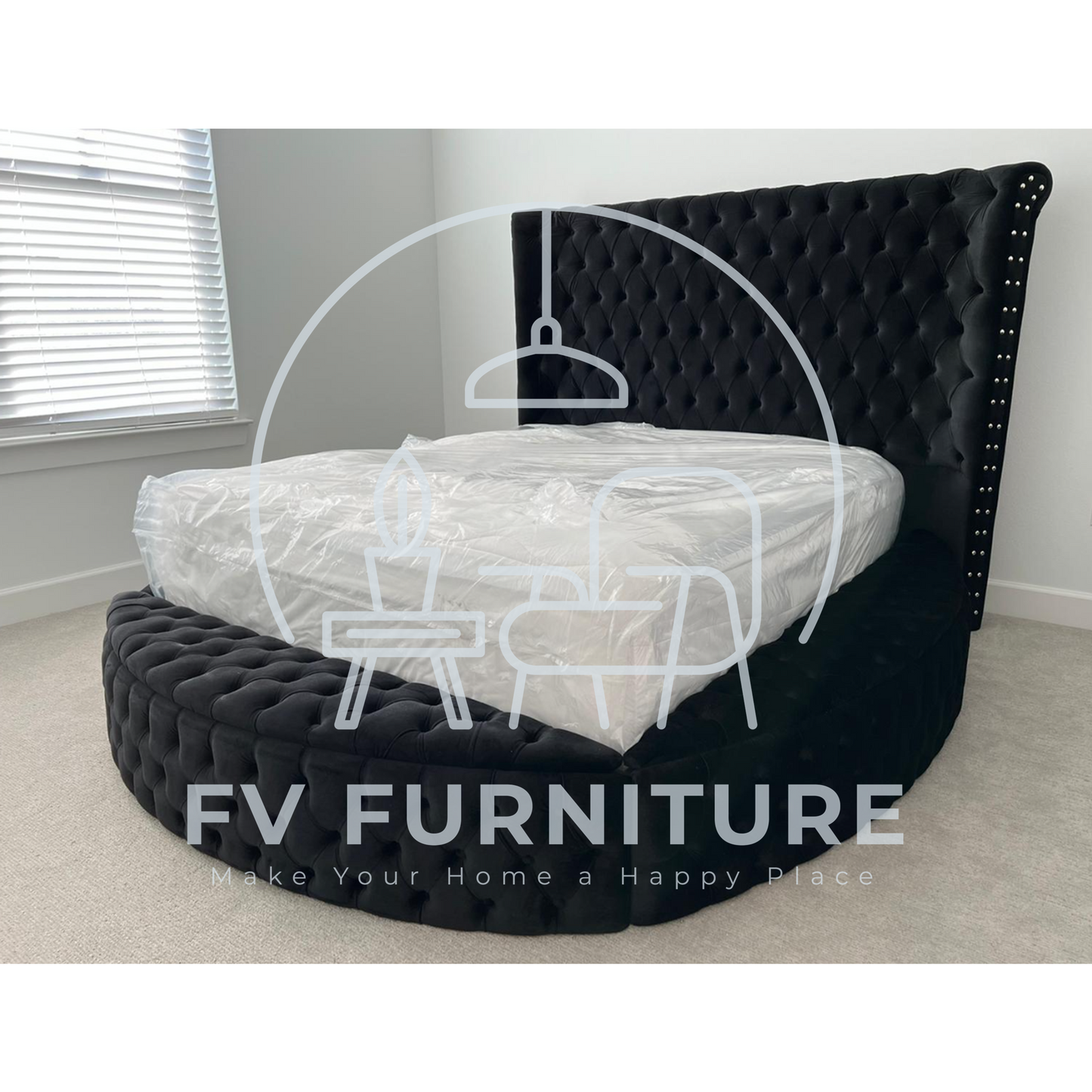 Velvet Tufted Round Storage Platform Bed Frame (Multiple Colors)